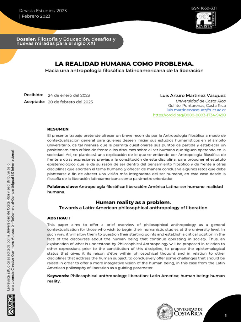 Martínez Vazquez - La Realidad Humana Como Problema. Hacia Una ...