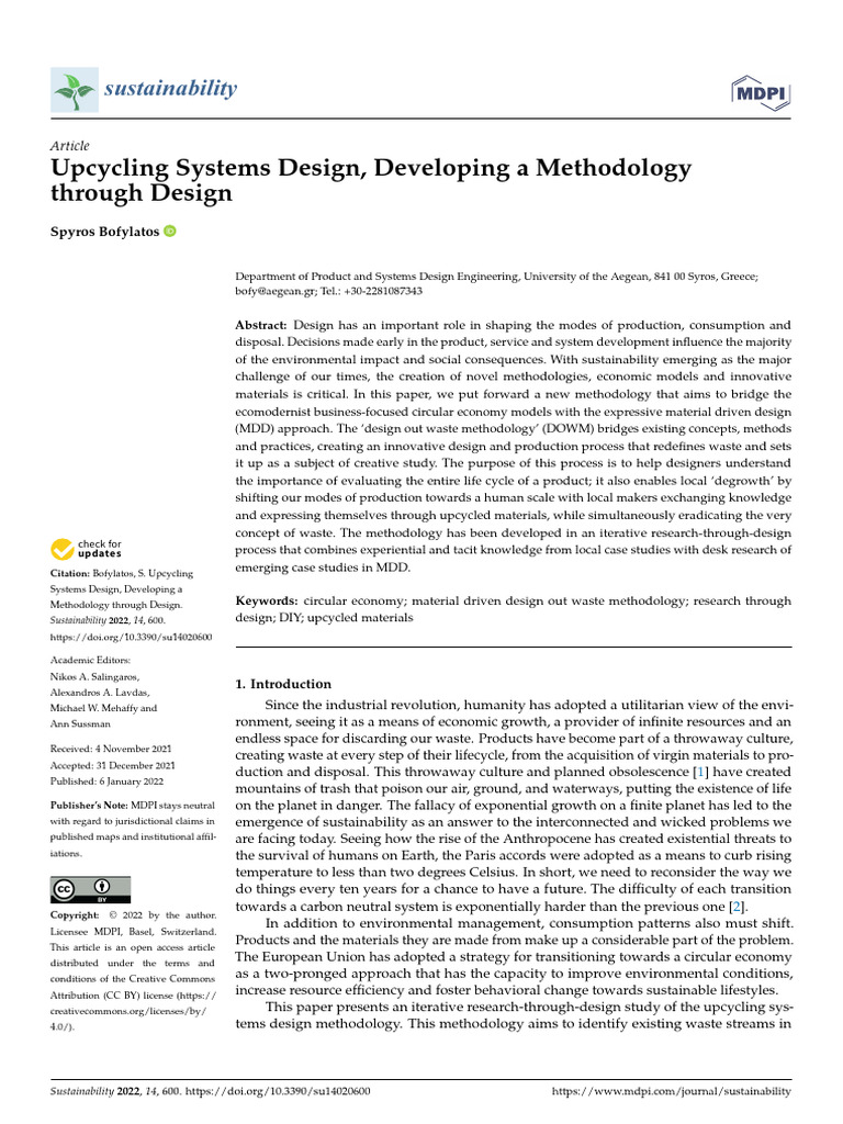 Bofylatos, 2022. Upcycling Systems Design | PDF | Methodology | Economy And The Environment