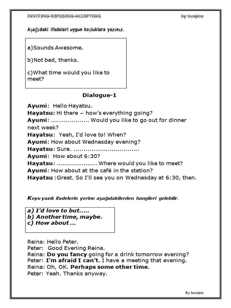 Unit 1 Dialogue Inviting Refusing Accepting | PDF