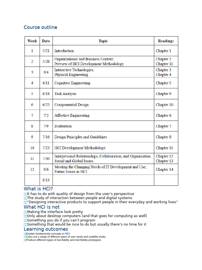 Course outline | PDF | Human–Computer Interaction | Usability