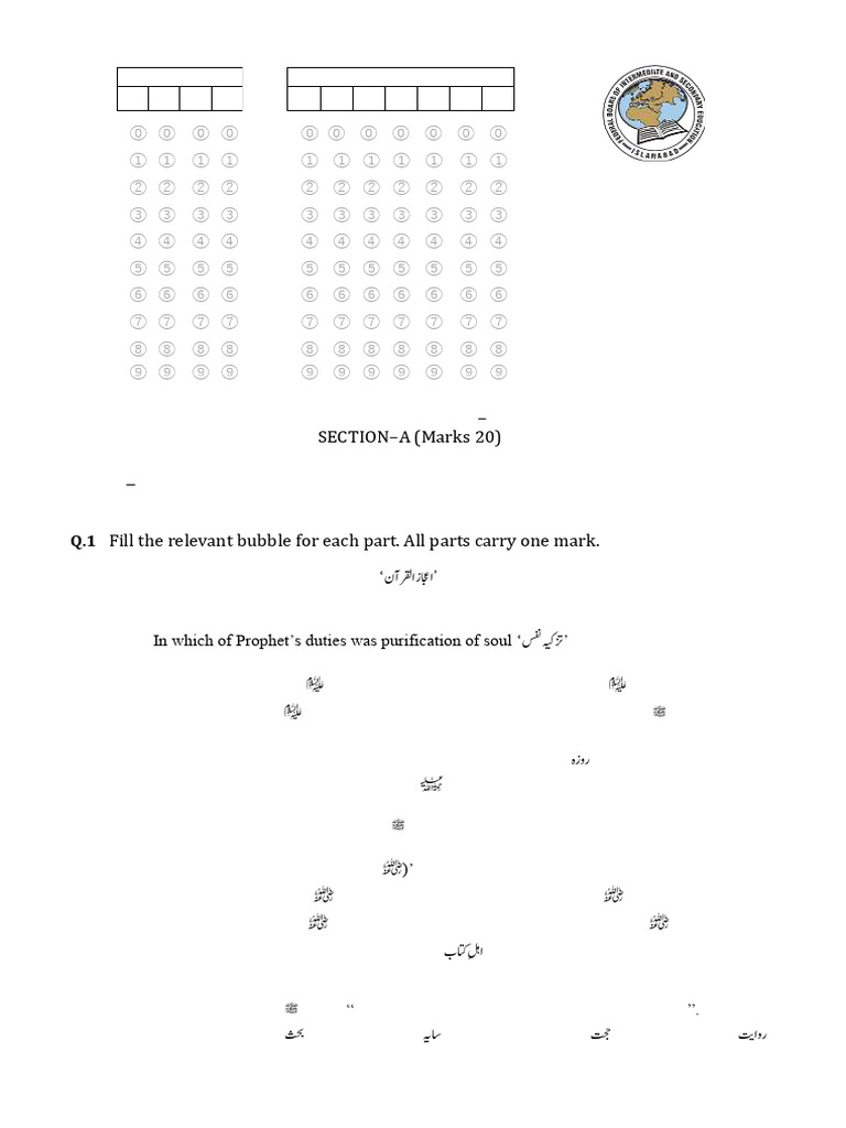 HSSC-II Islamic Studies Model Paper | PDF | Quran | Islam