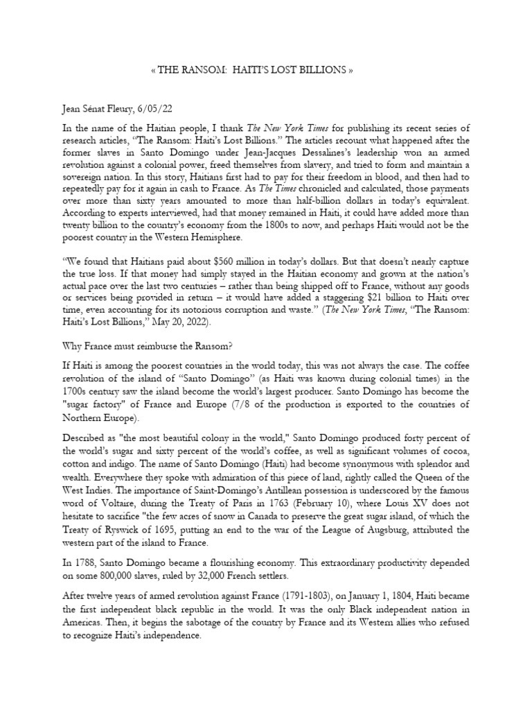 Haiti's Economic Loss from Colonial Ransom | PDF | Haiti | Slavery