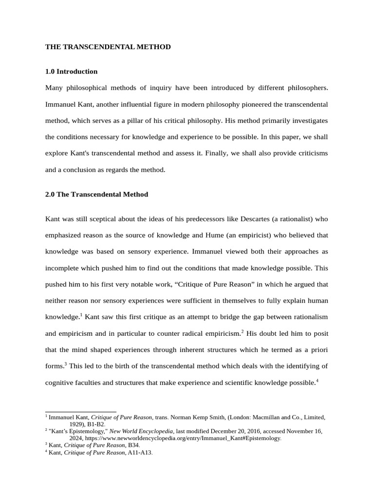 Transcendental Method | PDF | Immanuel Kant | Critique Of Pure Reason