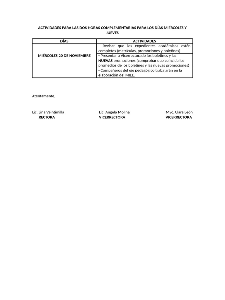 Actividades Complementarias | PDF