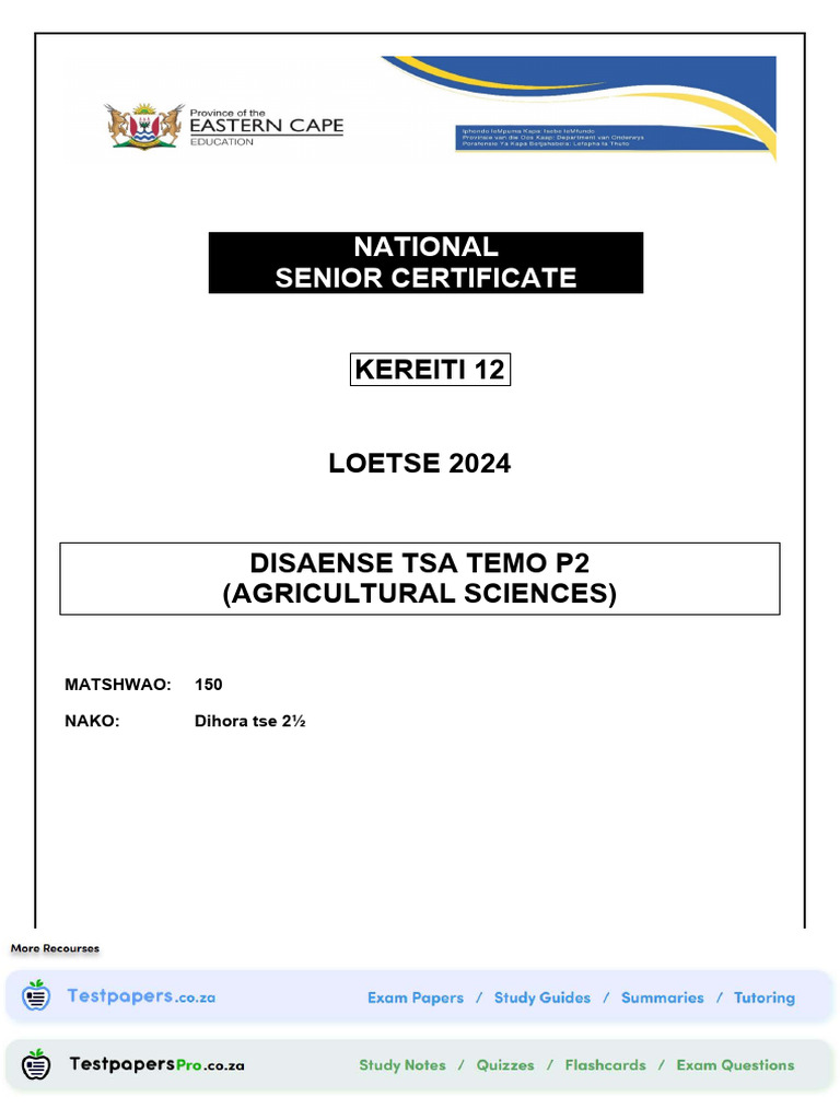 Agr Sciences p2 Gr12 QP Sept2024 - Sesotho - Watermark | PDF | Biology ...