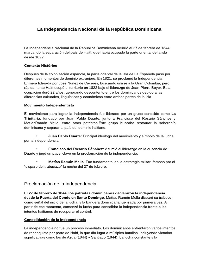 Independencia de RD: Historia y Líderes | PDF | República Dominicana