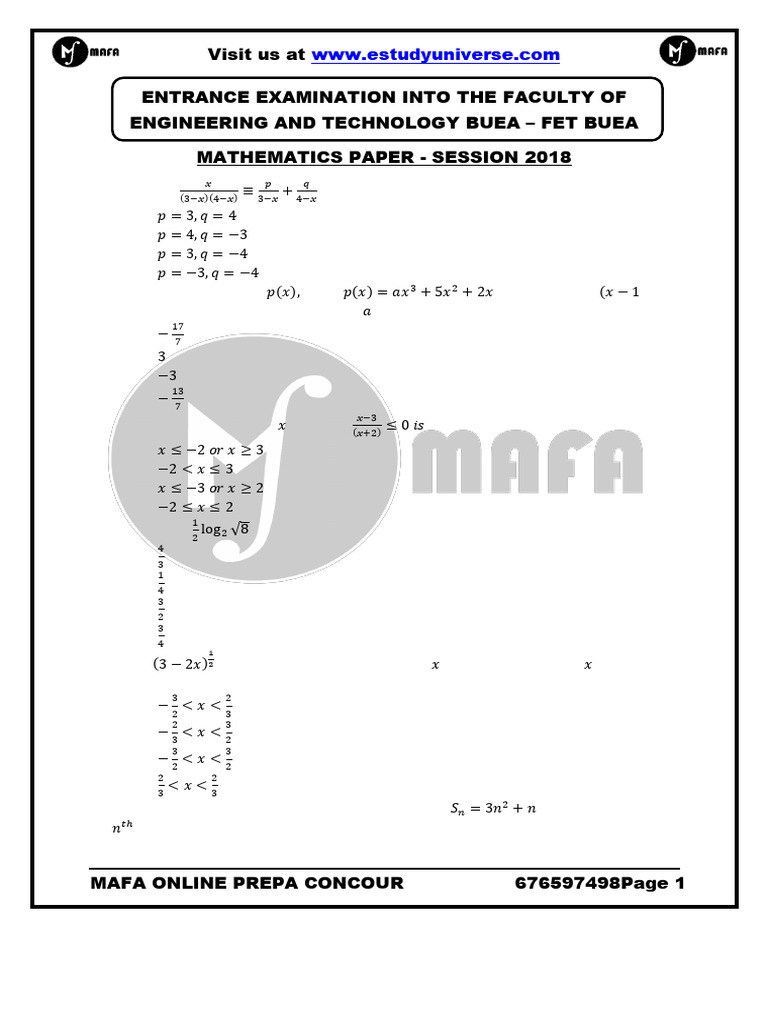 Fet 2018 Maths | PDF | Numerical Analysis | Elementary Mathematics