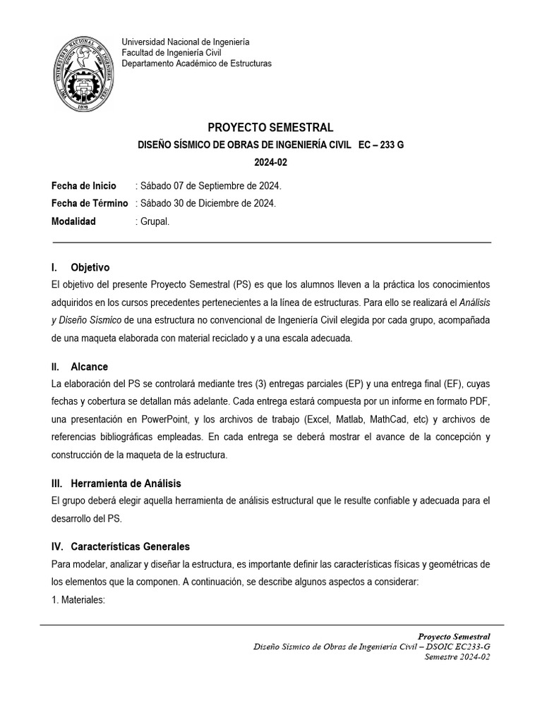 Proyecto Semestral - Ec233g - Dsoic (2024-02) | PDF | Ingeniería Sísmica | Diseño