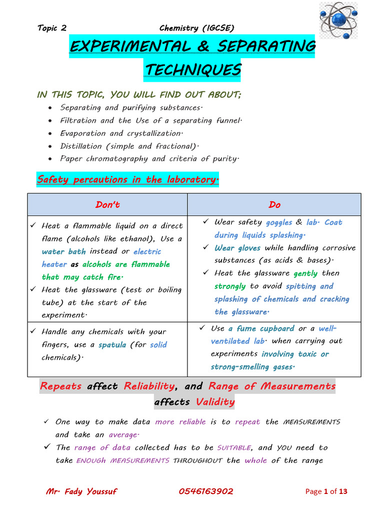 Topics 2 Speration Techniques | PDF | Solubility | Distillation