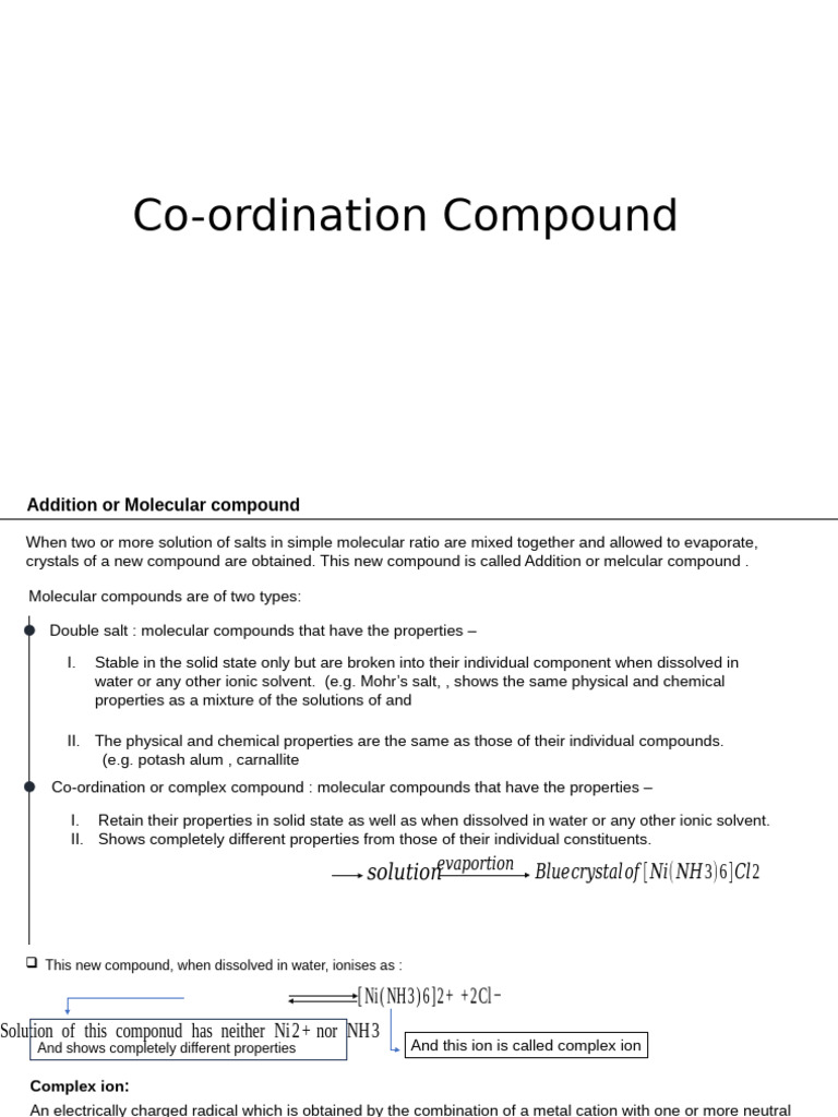 Co-Ordination Compound Slide 1 | PDF | Coordination Complex | Ligand