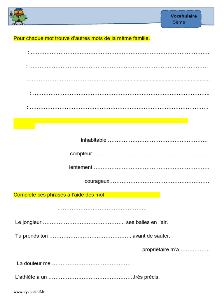 Exercices sur les familles de mots | PDF | Arts du langage et discipline