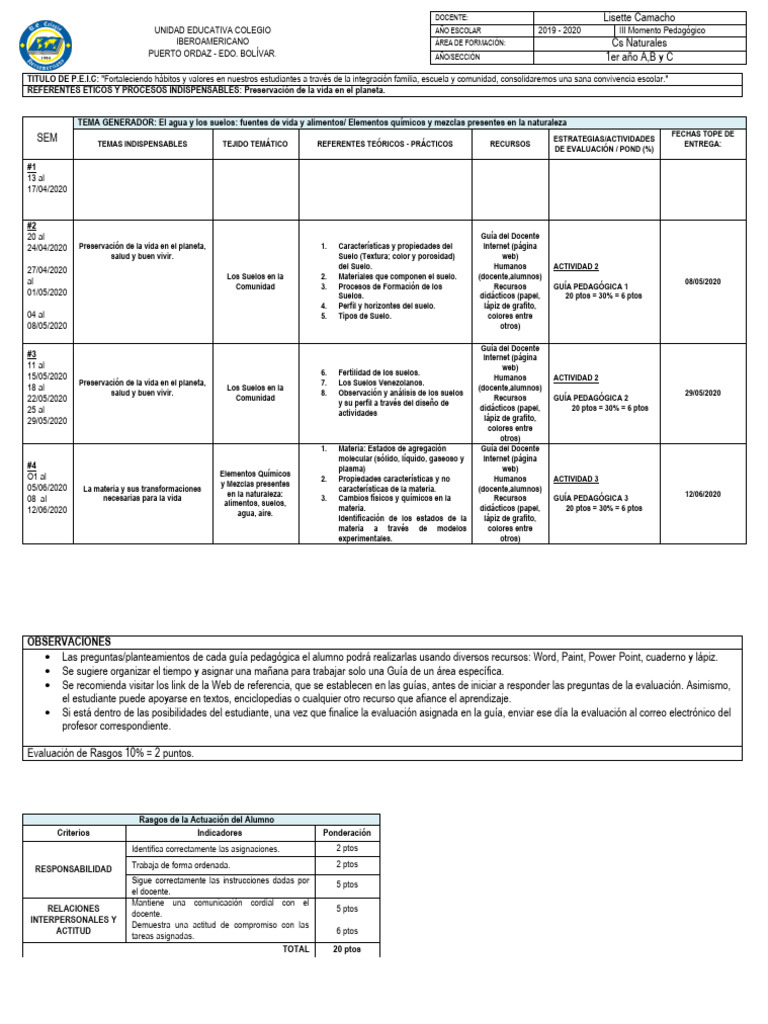 Plan Iii Lapso CS Naturales 1er Año | PDF | Maestros | Importar