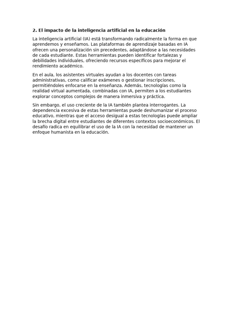 El Impacto de La Inteligencia Artificial en La Educación | PDF