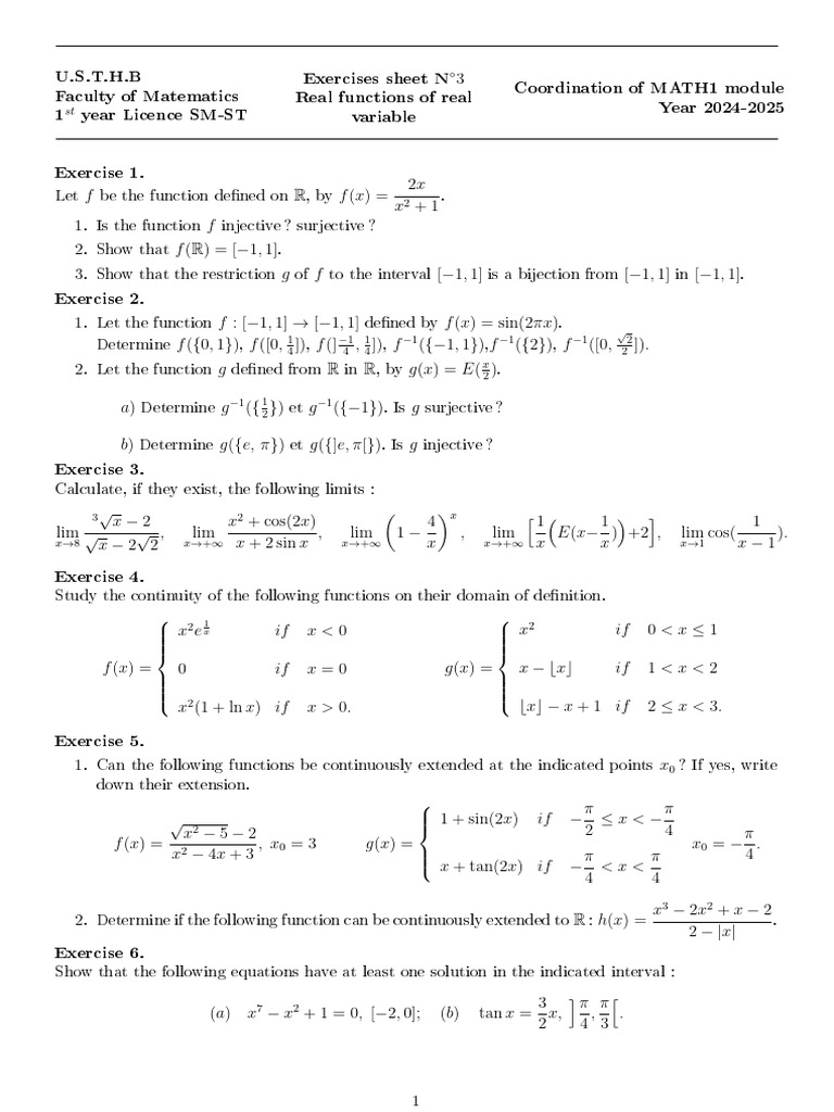Execises Sheet 2 (Real Functions of Real Variables) | PDF | Function (Mathematics ...
