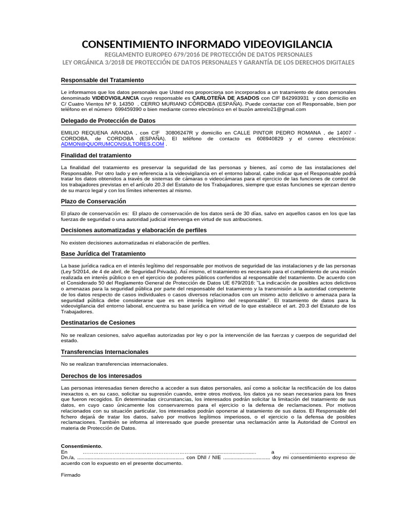 Consentimiento Informado Videovigilancia | PDF | Gobierno | Justicia