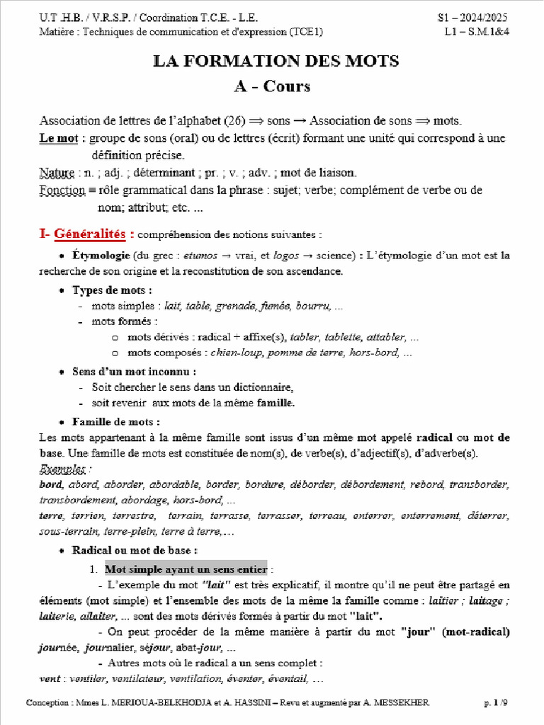 S1 24-25 TD4 - La Formation Des Mots - Cours | PDF