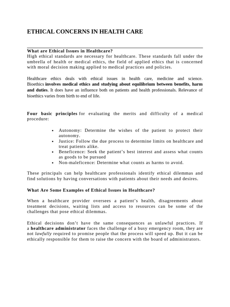 Ethical Issues in Healthcare Explained | PDF | Medical Ethics | Medical ...