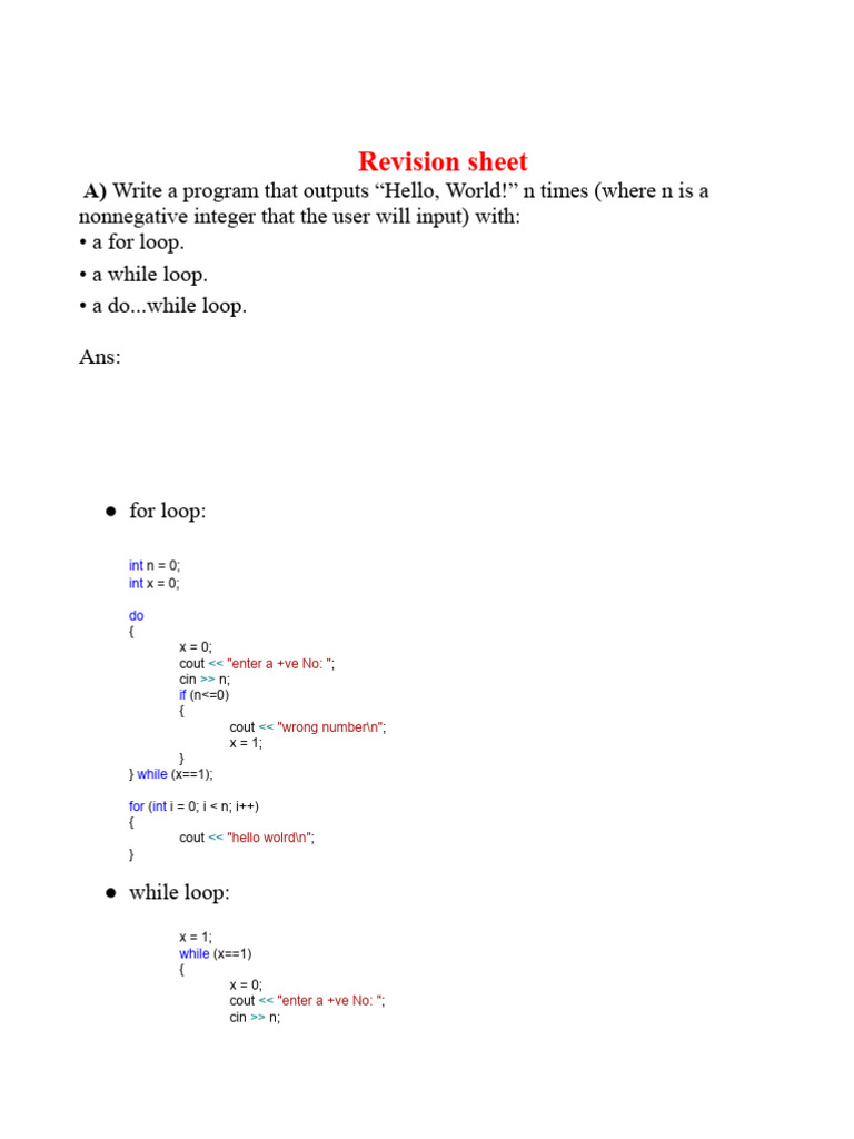 Revision Sheet | PDF | Integer (Computer Science) | Computer Programming