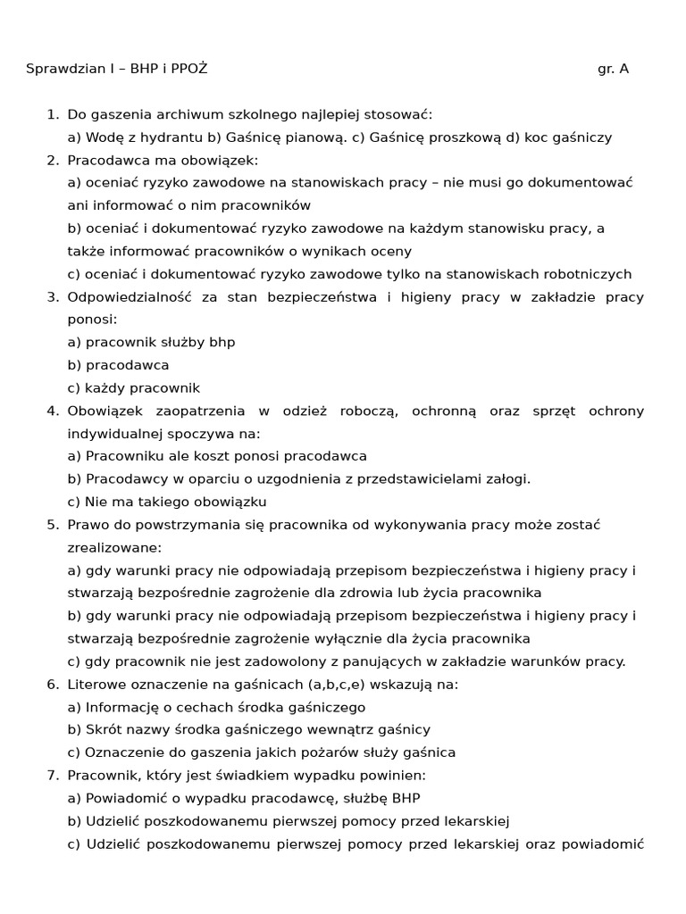 BHP Ppoż SPR Gra | PDF