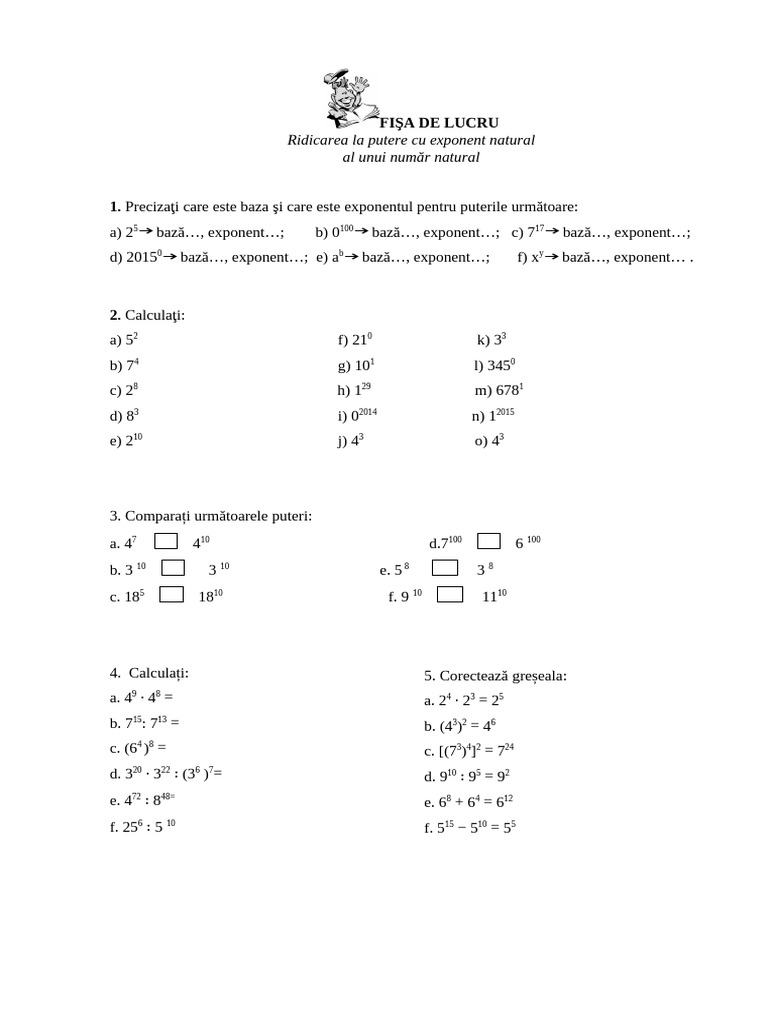 Fisa de Lucru Clasa 5 La Puteri | PDF