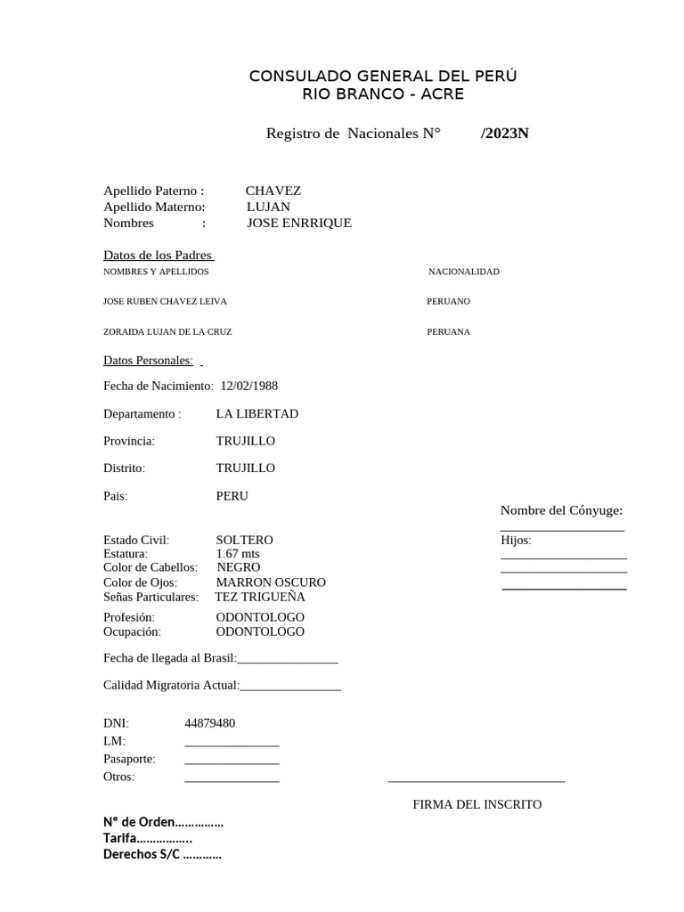 Hoja de Registro Consular. Modelo | PDF | Autenticación | Gobierno y ...