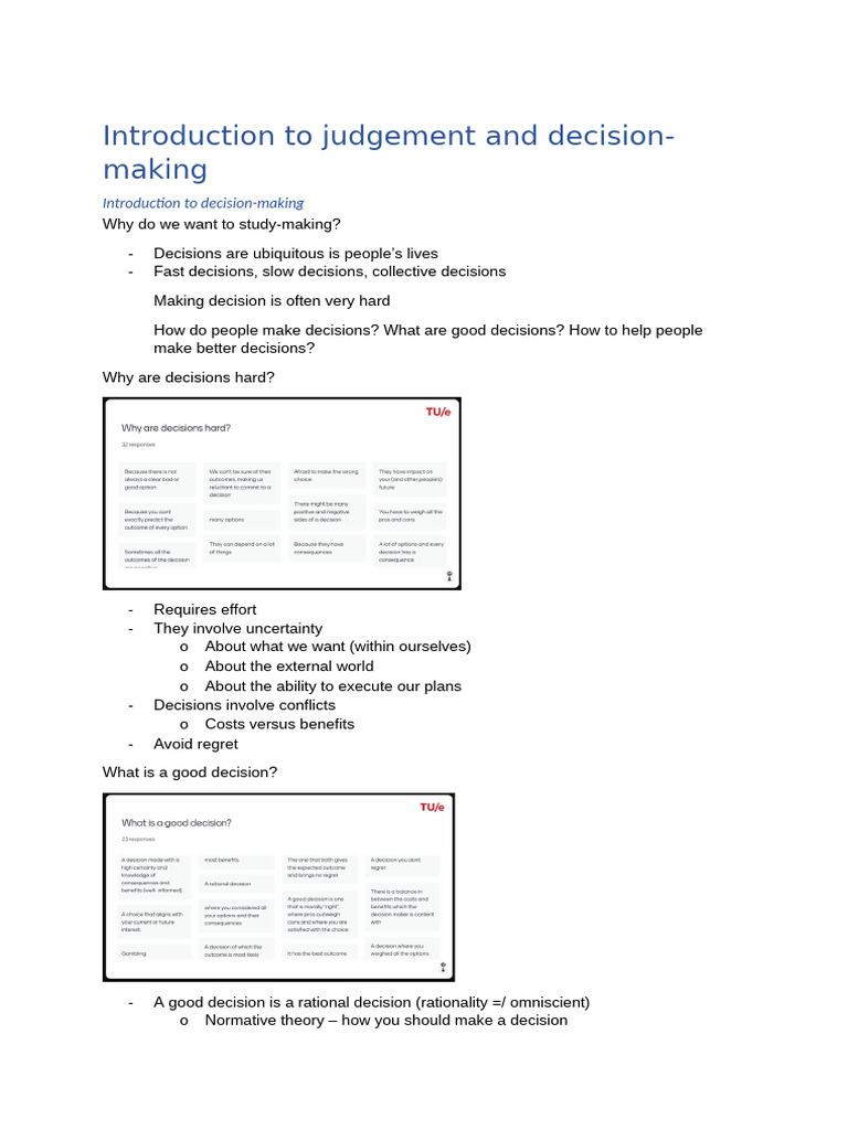 Judgement and Decision-Making, Week 1 | PDF | Rationality | Heuristic