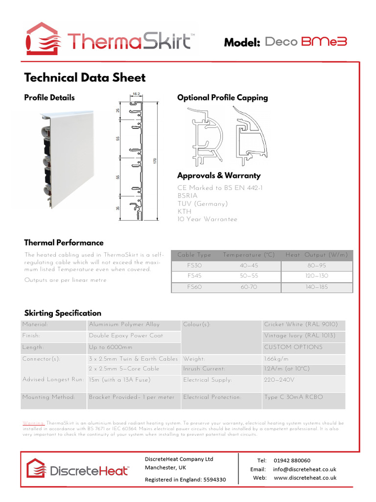 ThermaSkirt Datasheet BMe3 | PDF | Electrical Engineering | Electricity
