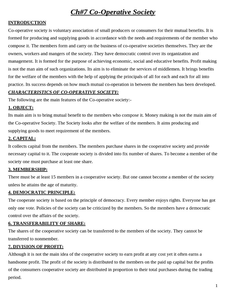 7-Co-Operative Society | PDF | Cooperative | Capital (Economics)
