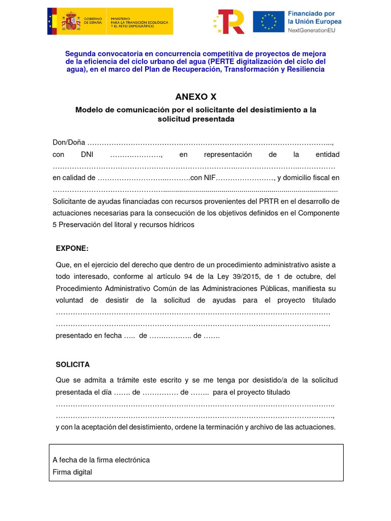 Anexo X-Modelo Desistimiento de Ayuda | PDF
