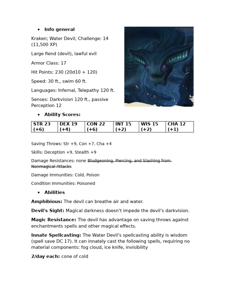 (Stat Block Con Ia) Sea Devil Kraken | PDF