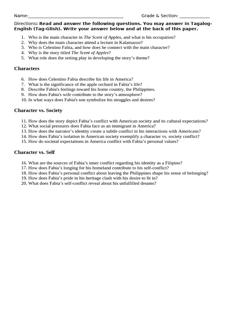 Scent of Apples Comprehension Question | PDF