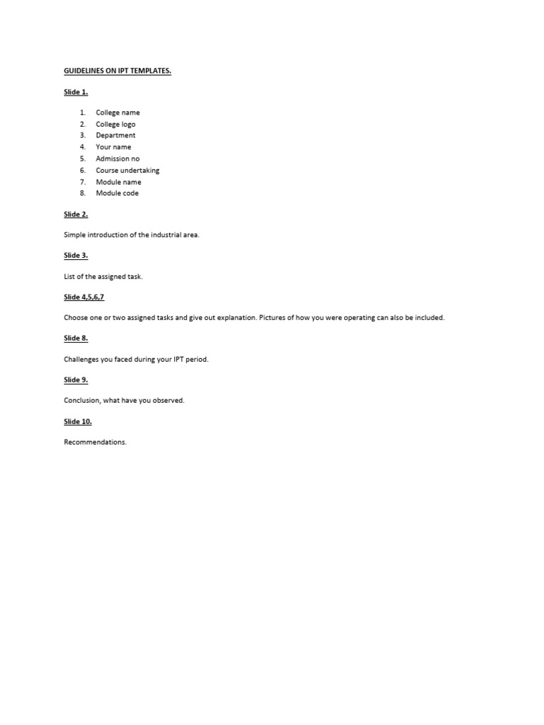 Guidelines On Ipt Templates | PDF