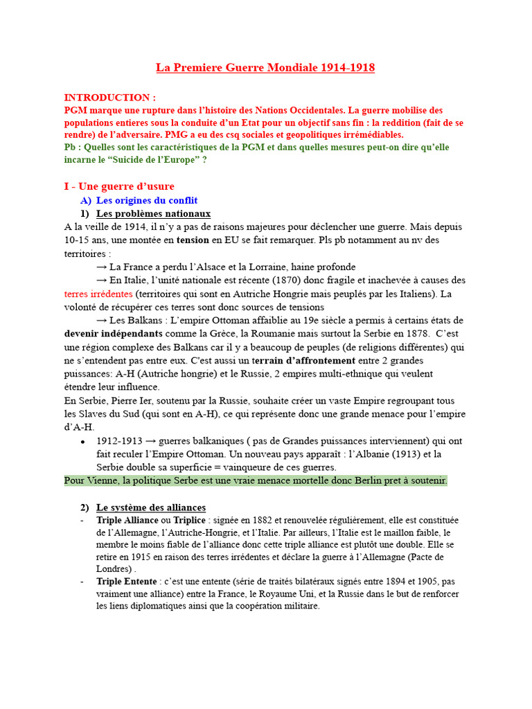 Caractéristiques de la Première Guerre Mondiale | PDF | Première guerre ...