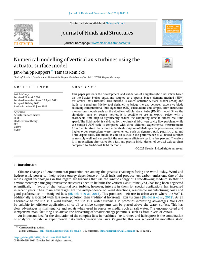 Numerical Modelling of Vertical Axis Turbines Using The Actuator ...