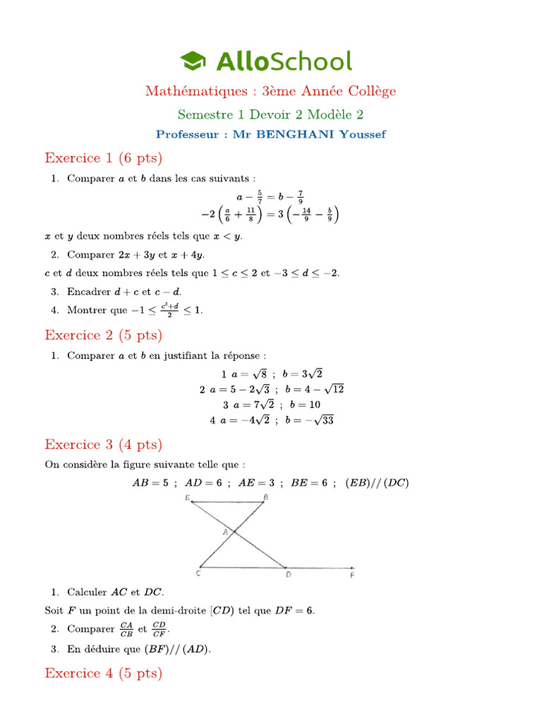 Math 3ac Semestre 1 Devoir 2 Modele 2 1 | PDF