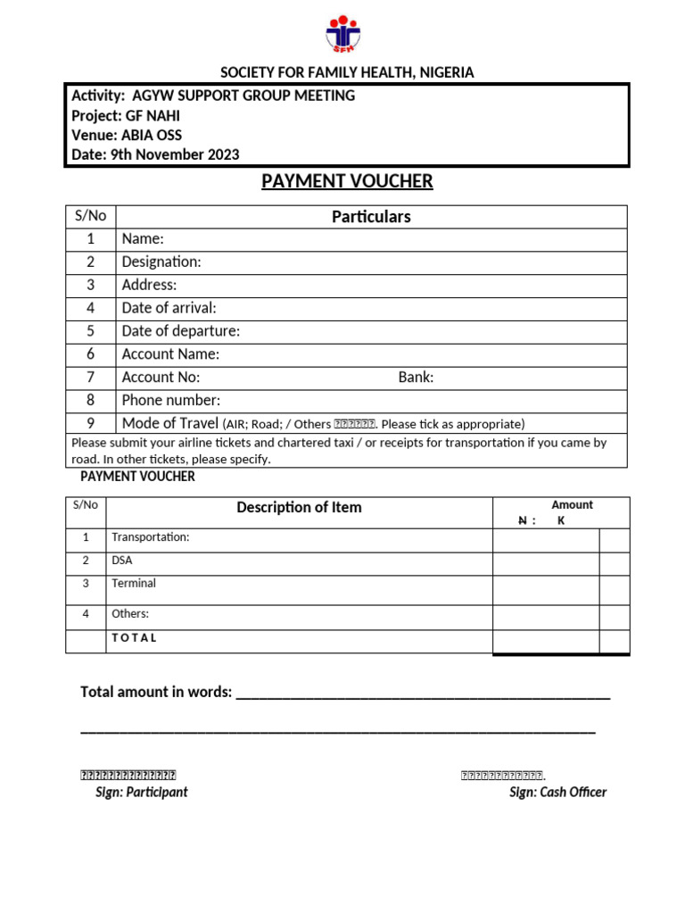 AGYW Support Group Meeting Voucher | PDF | Finance & Money Management