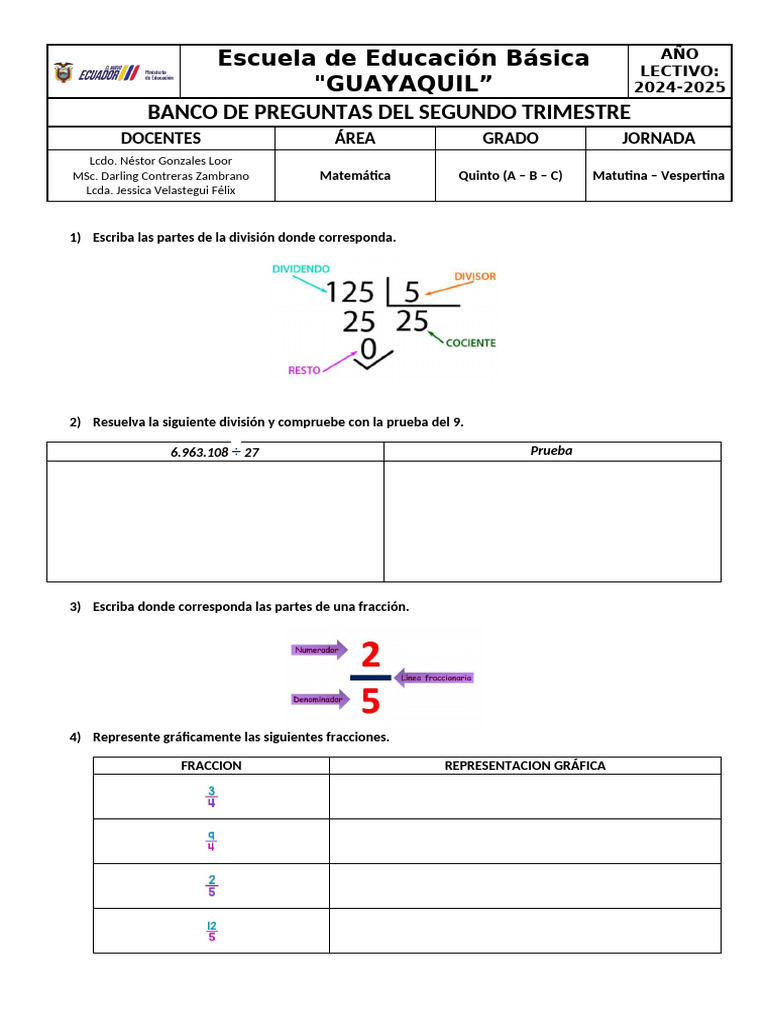 Banco de Preguntas Matemáticas 5to Grado | PDF | Geometría Elemental ...