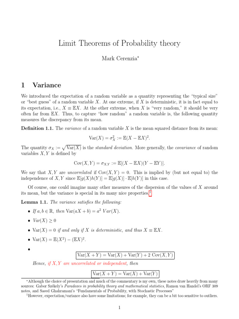 ORF309_limit_theorems | PDF | Variance | Probability