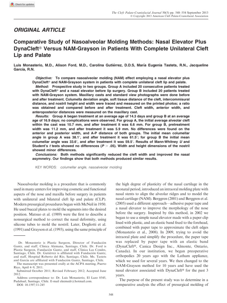 Monasterio Et Al 2013 Comparative Study of Nasoalveolar Molding Methods ...