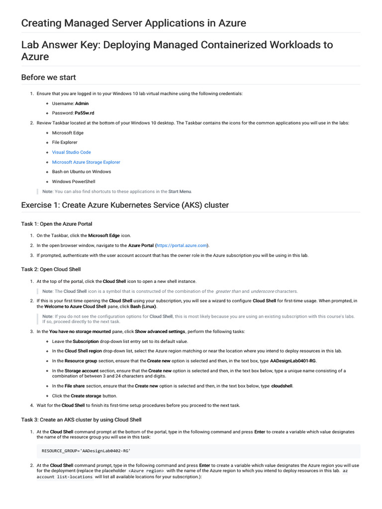 Deploying Managed Containerized Workloads To Azure | PDF | Shell (Computing) | Command Line ...