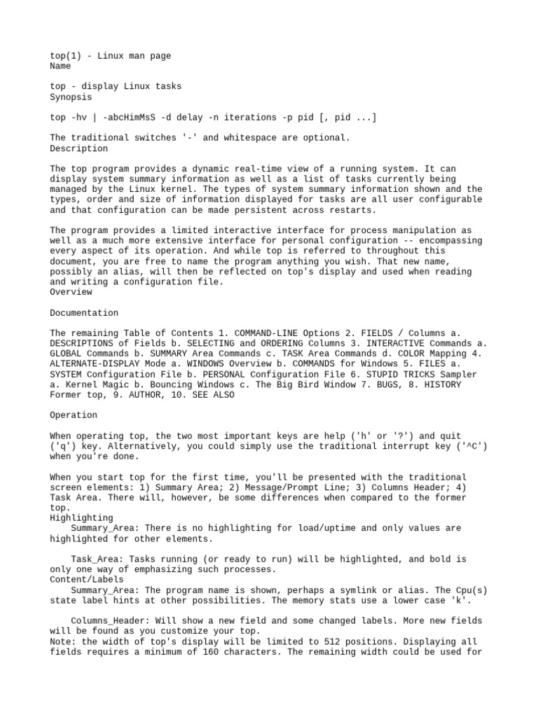 top | PDF | Command Line Interface | Computer Terminal