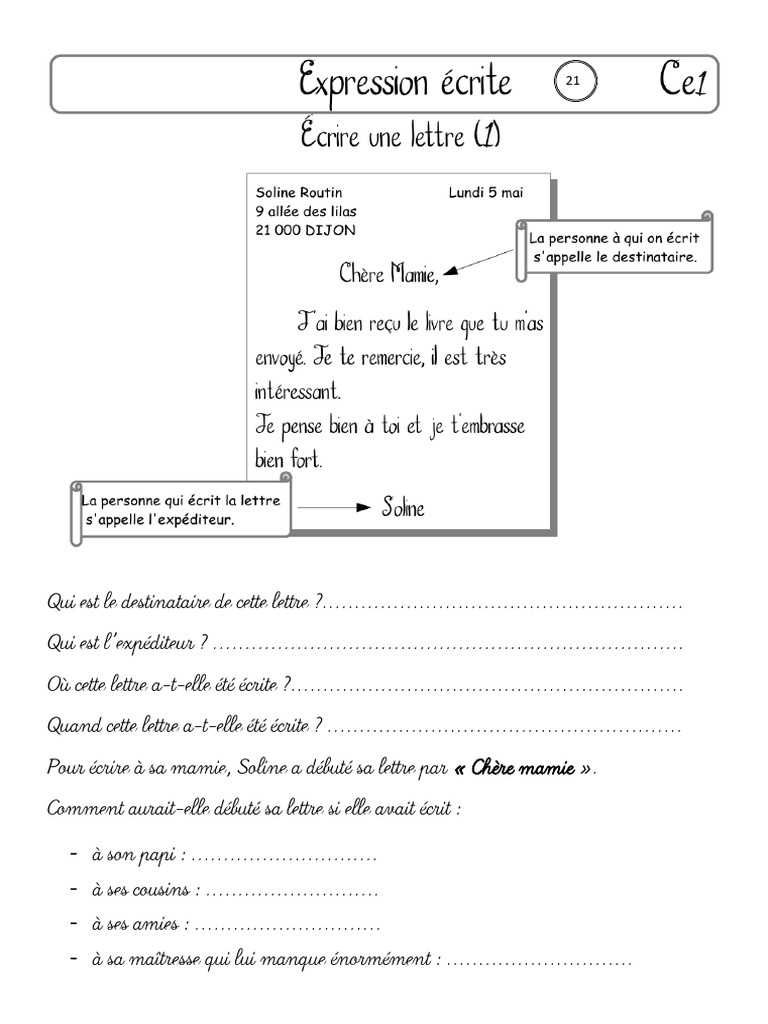Écrire une lettre : Guide CE1/CE2 | PDF