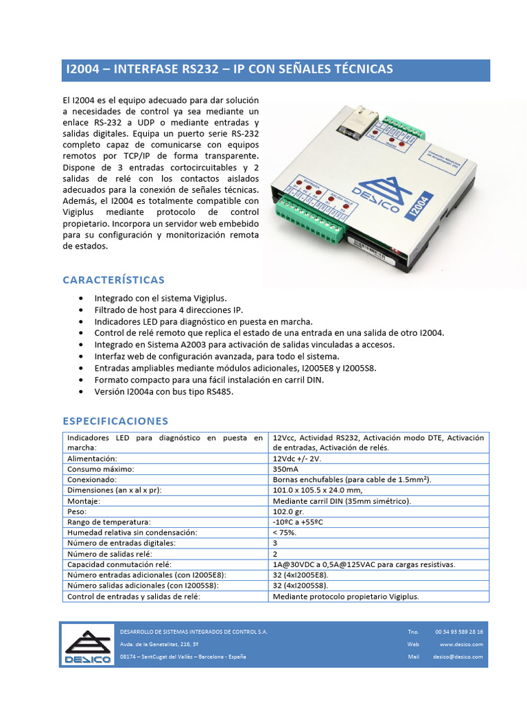 I2004 Interfase Rs232 Ip Con Señales Técnicas: Características | PDF | Relé | Protocolos de internet