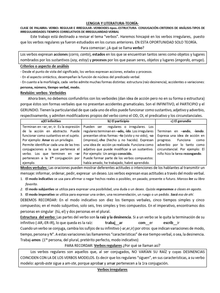 Verbos Irreg Teoría | PDF | Verbo | Gramática