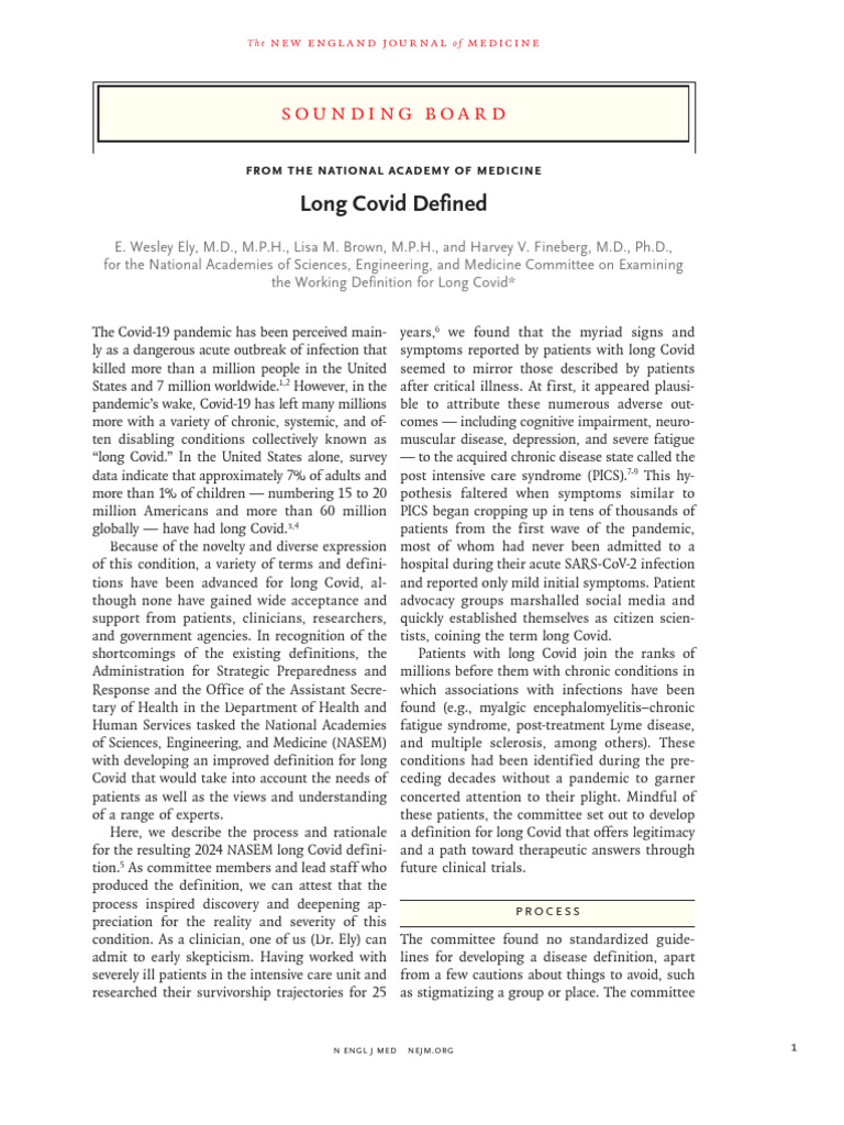Long Covid Defined. | PDF | Chronic Fatigue Syndrome | Causes Of Death