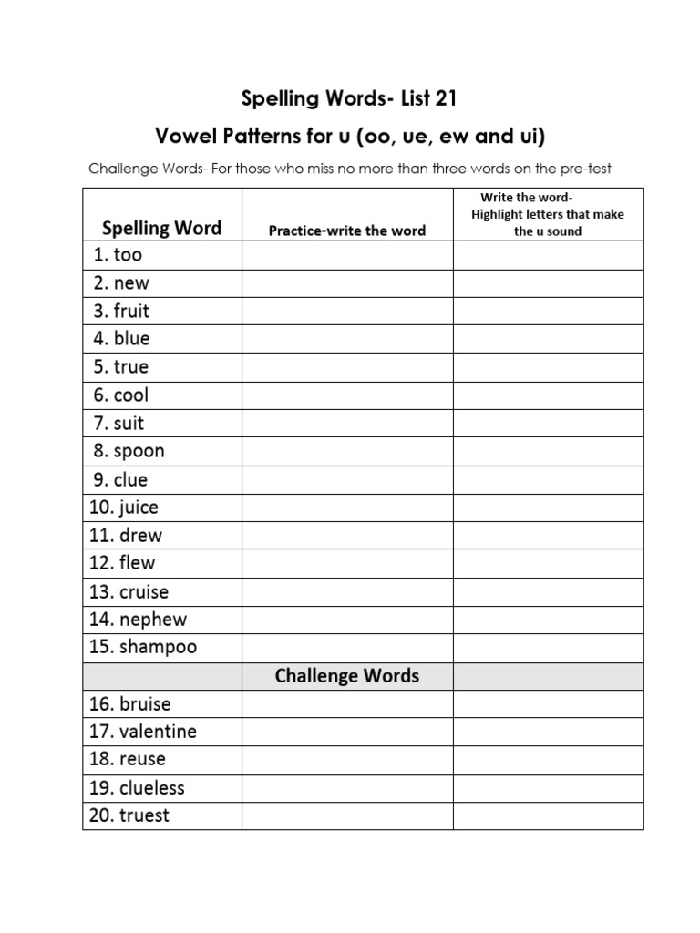 Spelling List | PDF