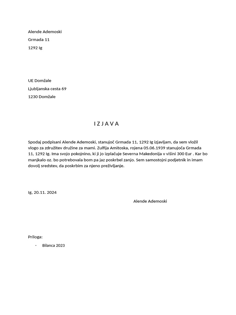 Izjava Alende | PDF