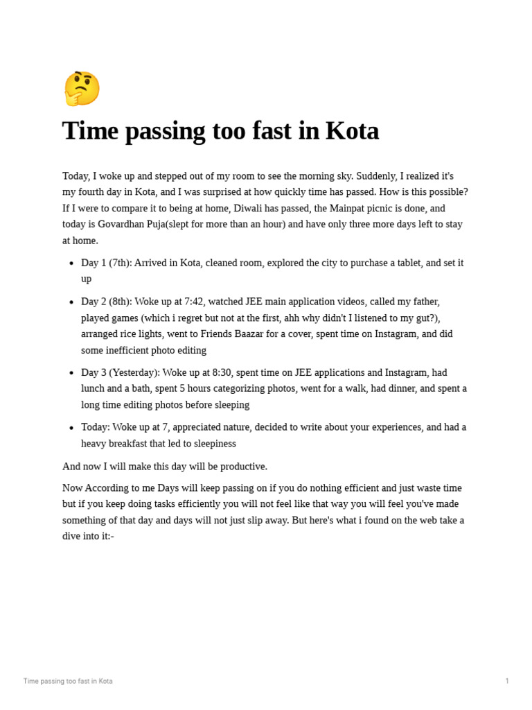 Time Passing Too Fast in Kota | PDF