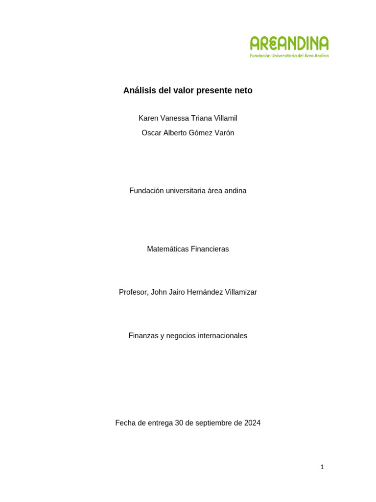 Analisis Del Valor Presente Neto | PDF | Tasa interna de retorno | Economias