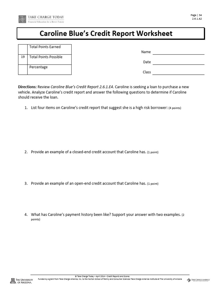 Caroline Blues Credit Report Worksheet 2.6.1.A2 | PDF | Credit Card ...